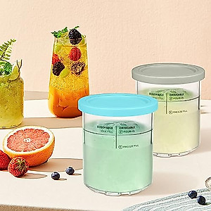 FIRJOY 24 oz. Containers | Extra Replacement Pints and Lids for Ninja Creami Deluxe - Compatible with NC501, NC500 Series (2 Pack - Grey, Blue)
