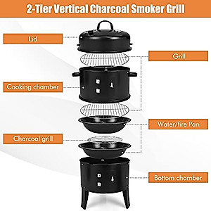 Smoker Grill，3-in-1 Outdoor Smokers, Charcoal Grills Cambo with Built-in Thermometer for BBQ