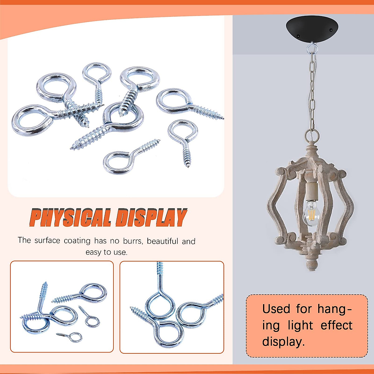 Tanstic 300Pcs 13 Sizes Zinc Plated Eye Bolts Screw Eyes Assortment Kit, Screw-in Eye Bolts Screw Eyes Hooks Screw in Hooks Ceiling Hanging Hooks for Home Workplace Office