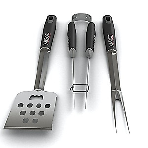 3-Piece BBQ Set - Heavy Duty Stainless Steel BBQ Tool Set - Dec. 3 Day Sale - BBQ Accessories for Grilling Like a BOSS. Great for Electric, Gas, & Outdoor Grills