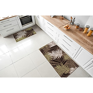 GAD Yarpeq Premium Tropical Palm Tree Leaves Indoor Outdoor Area Rug (Brown-Green, 2'7"x 3'3" Mat)