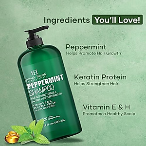 BOTANIC HEARTH Peppermint Oil Shampoo - Hair Blooming Formula with Keratin for Thinning Hair - Fights Hair Loss, Promotes Hair Growth - Sulfate Free for Men and Women - 16 fl oz