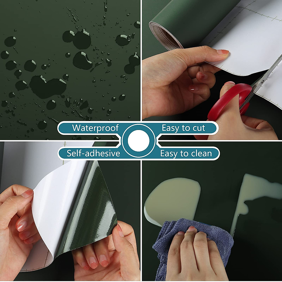 VEELIKE 15.7''x118'' Dark Green Peel and Stick Wallpaper Self Adhesive Solid Green Contact Paper Waterproof Decorative Vinyl Film for Walls Countertops Cabinets Shelf Drawer Liners Bedroom Kitchen