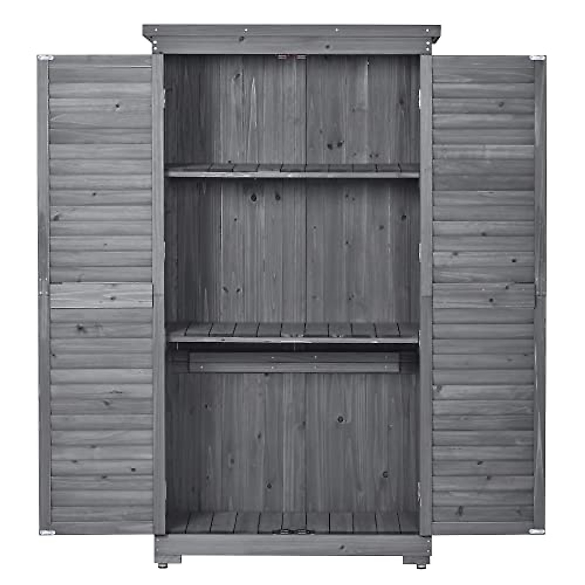 Merax Wooden Garden Shed 3-Tier Patio Storage Cabinet Outdoor Organizer Wooden Lockers with Fir Wood (Gray Wood Color -Shutter Design)