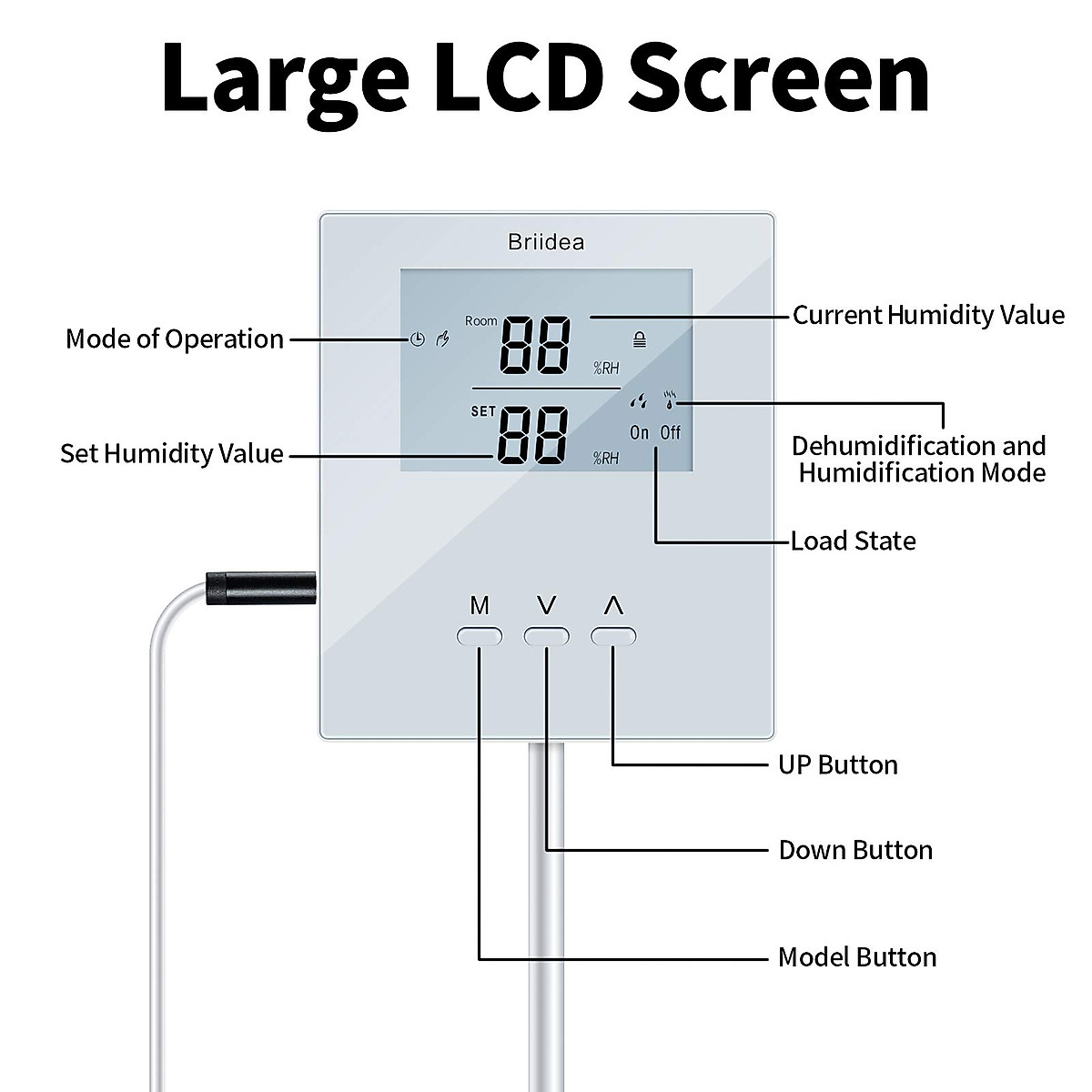 Humidity Controller, Briidea Pre Wired Humidistat with LCD Display High Accuracy Humidity Sensor for Greenhouse Mushroom Grow