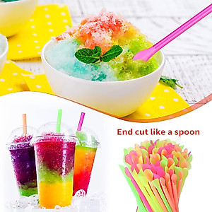 Eaasty 500 Pcs Snow Cone Spoon Straws, Flexible Plastic Straws, Flexible Disposable Drinking Straws, Disposable Plastic Sip Stir Sticks (Yellow,Green,Orange,Rose Red)