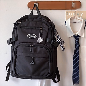 Kawaii Backpack Cute Aesthetic Backpack Preppy Backpack for Women Preppy Stuff Canvas Backpack (black)