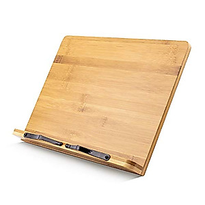 Large A+ 15 Inch XL Bamboo Book Stands & Holders for Reading Hands Free in Bed,Cookbook,Textbook,Law,with 5 Adjustable Height Laptop Stand