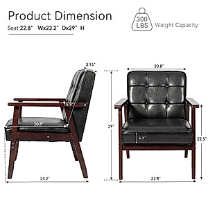 Okeysen Accent Chairs Set of 2, Mid Century Modern Accent Chair, Retro Wood and Leather Armchairs Side Chair, Lounge Reading Comfy Arm Chair for Living Room, Bedroom, Office
