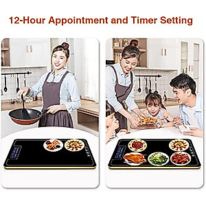 Food Warming Tray Server Electric Food Warmer Office Lunch Hot Plate for Buffets, Parties, Kitchen, with 40-120°C Adjustable Temperature Range, Touch and Timer, Glass Top