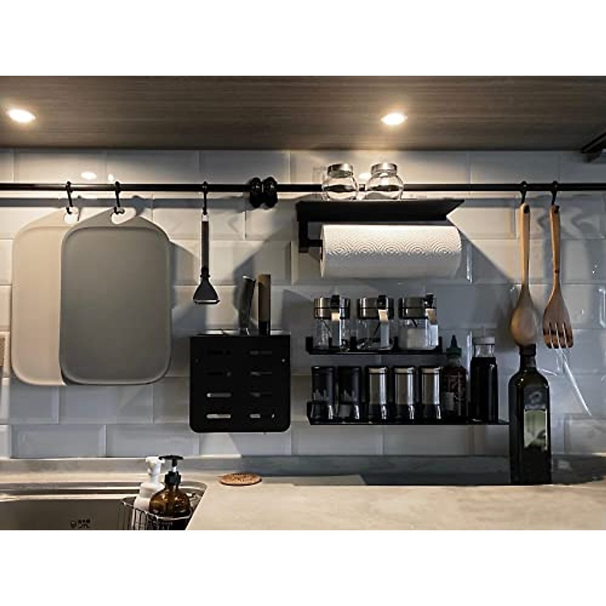 VOHYOV Linear Floating Shelf Wall Mounted Metal Shelves Heavy Duty Industrial Modern Steel Black Linear Metal Wall Shelf Modern Farmhouse Living Room Metal Wall Decor