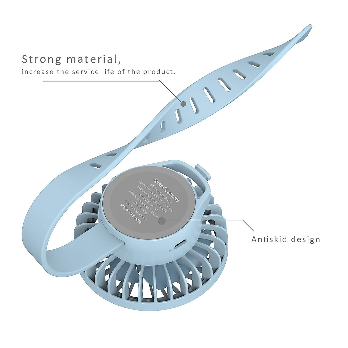 Aquatrend Personal Mini Wrist Fan,3 Speed Pocket Fan with Adjustable Wristband,Protable USB Rechargeable Watch Fan for Indoor And Outdoor (Blue)