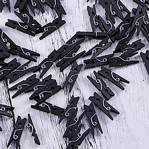 VORCOOL 100pcs Mini Wooden Pegs Photo Paper Craft Clips Laundry Clothespins Black
