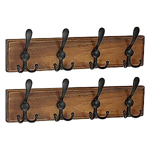 SCUNDA Coat Rack Wall Mount with 4 Hooks, Coat Hanger for Wall, Wooden Wall Hook for Coat, Jacket, Hat, Backpack, Belt, Tie, Key (2-Pack, Rustic Brown)