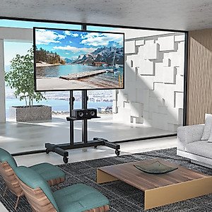 Rfiver Mobile TV Stand Rolling Cart with Tilt Mount/Locking Wheels for 40-83 Inch Flat Screen/Curved TVs up to 110lbs, Portable Floor Stand with Laptop Shelf, Height Adjustable, Extra Tall