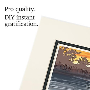 Lantern Press 11x14 Inch Matted Art Print Wall Decor, Loons and Lake at Sunset