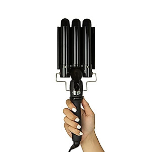 Trademark Beauty Babe Waves Limited Edition - Three Barrel Curling Iron, Hair Waver Tool, Adjustable Temperature, Ceramic Wand, 1.1 Inch, 28mm - Black