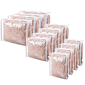 12 Pcs Clear Vinyl Storage Bag with Zipper 3 Sizes Durable Zippered Sweater Storage Bags Large Capacity Clothes Organizer Avoid Dust Dirt for Clothing Bedding Linen Blankets Comforters Toy Storage