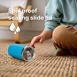 Mollcity Kids Cup with Lids and Straws-12 oz Stainless Steel Double Wall Vacuum Insulated Skinny Tumbler for Girls, Leak Proof and BPA Free (Canyon Red-Sky Blue)