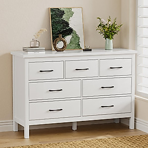 CARPETNAL White Dresser for Bedroom, 7 Drawer Dresser with Wide Drawers and Metal Handles, Woode Dressers & Chests of Drawers for Hallyway, Entryway.