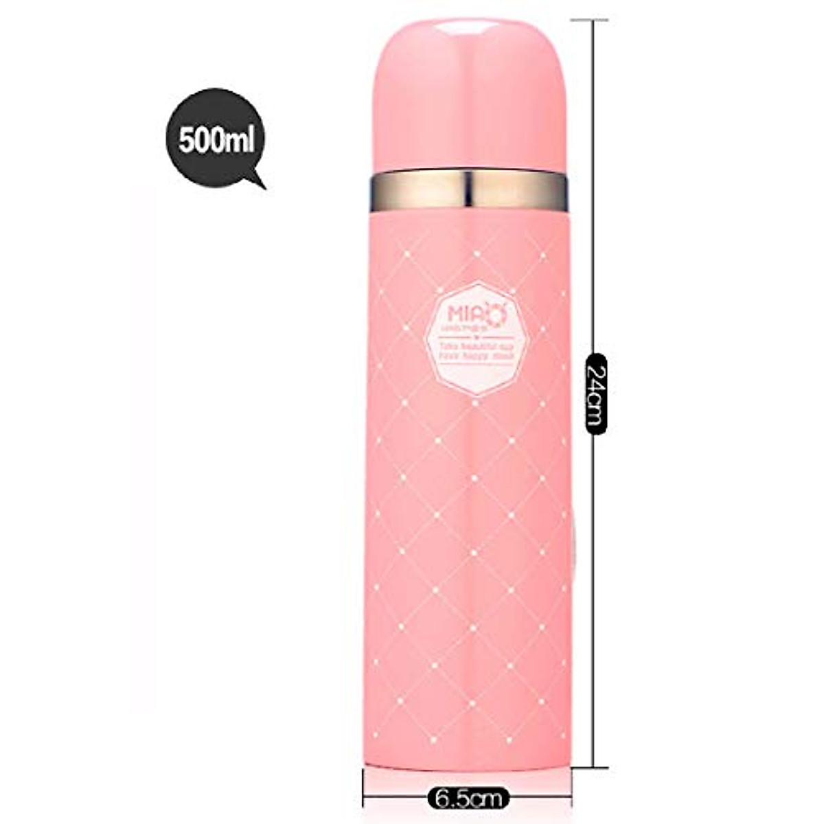 Best Stainless Steel Thermos Bottle - New Triple Wall Insulated - BPA Free - Hot Coffee or Cold Tea + Drink Cup Top - Perfect for Office (Pink, 500 ml)