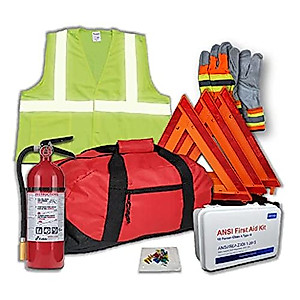 Safety and Trauma Supplies Hi-Viz All-in-One DOT OSHA Compliant Kit with 5LB 3A:40BC Kidde Fire Extinguisher Model PRO 5 TCM-8