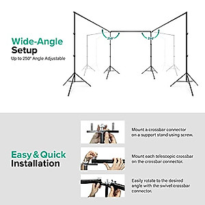 Julius Studio 30 feet Max Crossbar, 250° Rotatable Angle, Triple Wide Telescopic Backdrop Stands, Background Support System with 10 Spring Clamps and 4 Counter Weight Sand Bags, JSAG795
