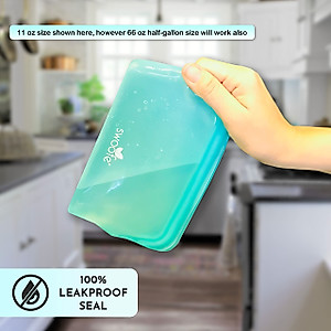 SWOOFE Reusable Silicone Food Bag | Half Gallon 66 Oz (Sea) | Eco-Friendly | Plastic Free Large Storage Bag | Great for Cooking, Sous Vide, or Freezer use | Leakproof, Dishwasher-Safe.