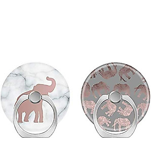 2 Pack/Cell Phone Ring Holder 360 Degree Rotation Finger Stand Works for All Smartphone and Tablets-Rose Gold Elephant on Marble Clear Tribal Pattern