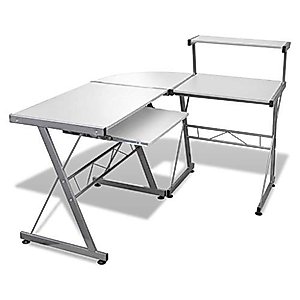 Gaming Desk Corner Desk Modern L-Shaped Desk Computer Office Desk Workstation for Home Office Small Space,with Pull Out Keyboard Tray (White)