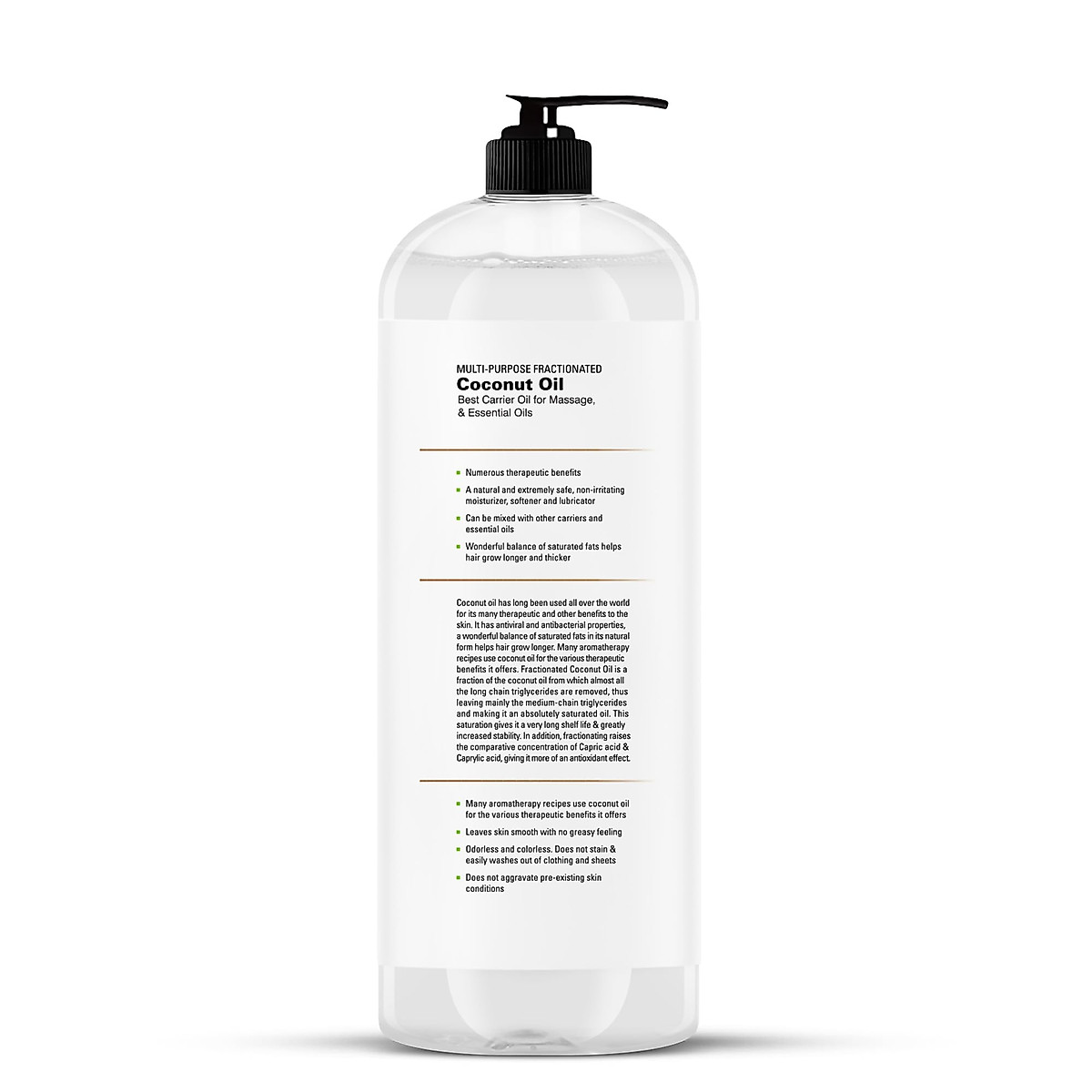 Majestic Pure Fractionated Coconut Oil - Relaxing Massage Oil, Liquid Carrier Oil for Diluting Essential Oils - Skin, Lip, Body & Hair Oil Moisturizer & Softener - 16 fl oz