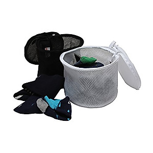 Mesh Laundry Bags - Set of 5 (2 Large, 1 Medium & 2 Premium Round Double Layer Wash Bags - White & Black) for Delicates, Reusable Face Masks, Socks, Baby Items and Laundry Travel Organization