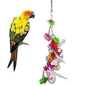 SONGBIRDTH Medium and Small Parrot Toys - Mini Canvas Shoes Flower Parrot Toy Swing Bird Parakeet Hanging Pet Cage Decor Multicolor