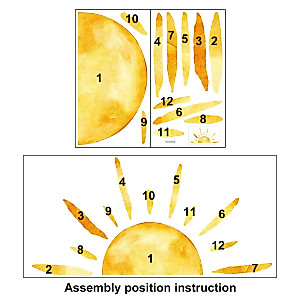 𝔻𝕦𝕠𝕔𝕙𝕖𝕖𝕣 (𝟓𝟎''𝐗𝟐𝟓'') Half Sun Wall Decal Extra Large Boho Sun Wall Decals Peel and Stick Removable Sunshine Wall Stickers for Bedroom Decor Nursery Decor Playroom Decor