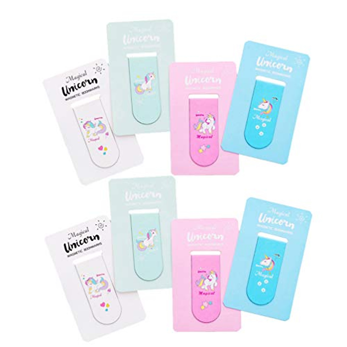NUOBESTY 8Pcs Magnetic Bookmarks Unicorn Magnet Page Markers Page Clips School Office Supply(White, Green, Pink and Blue)