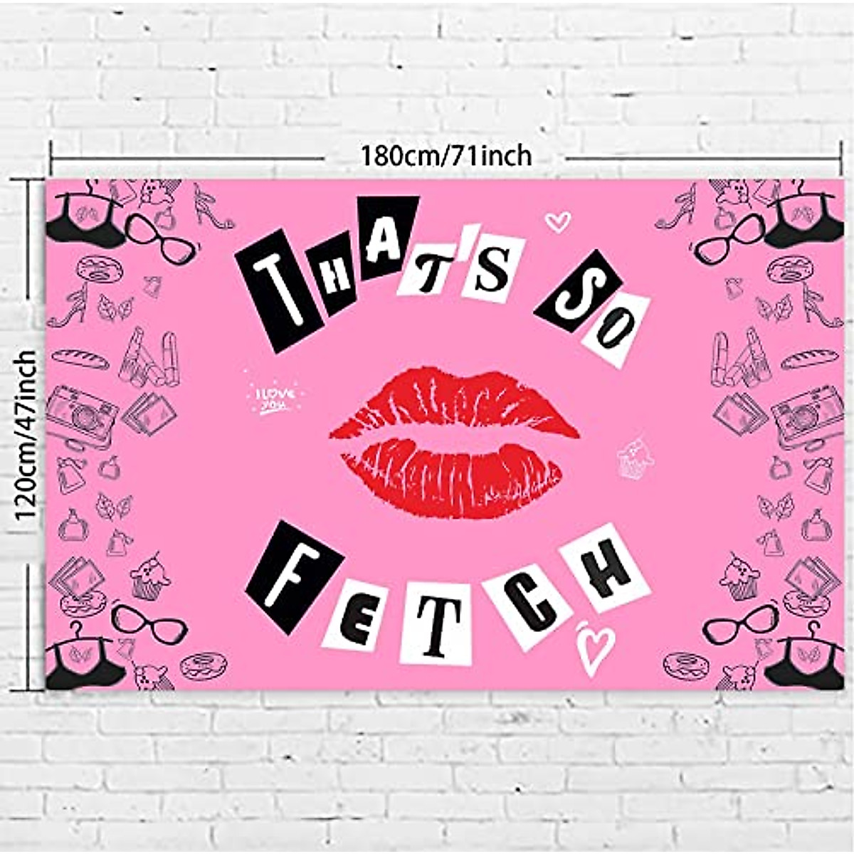 That’s So Fetch Hot Rose Pink Lip Happy Birthday Banner Burn Book Theme Decorations Decor for Bridal Shower Wedding Night Out Hen Movie Bachelorette Party Girls Woman Birthday Party Favors Background