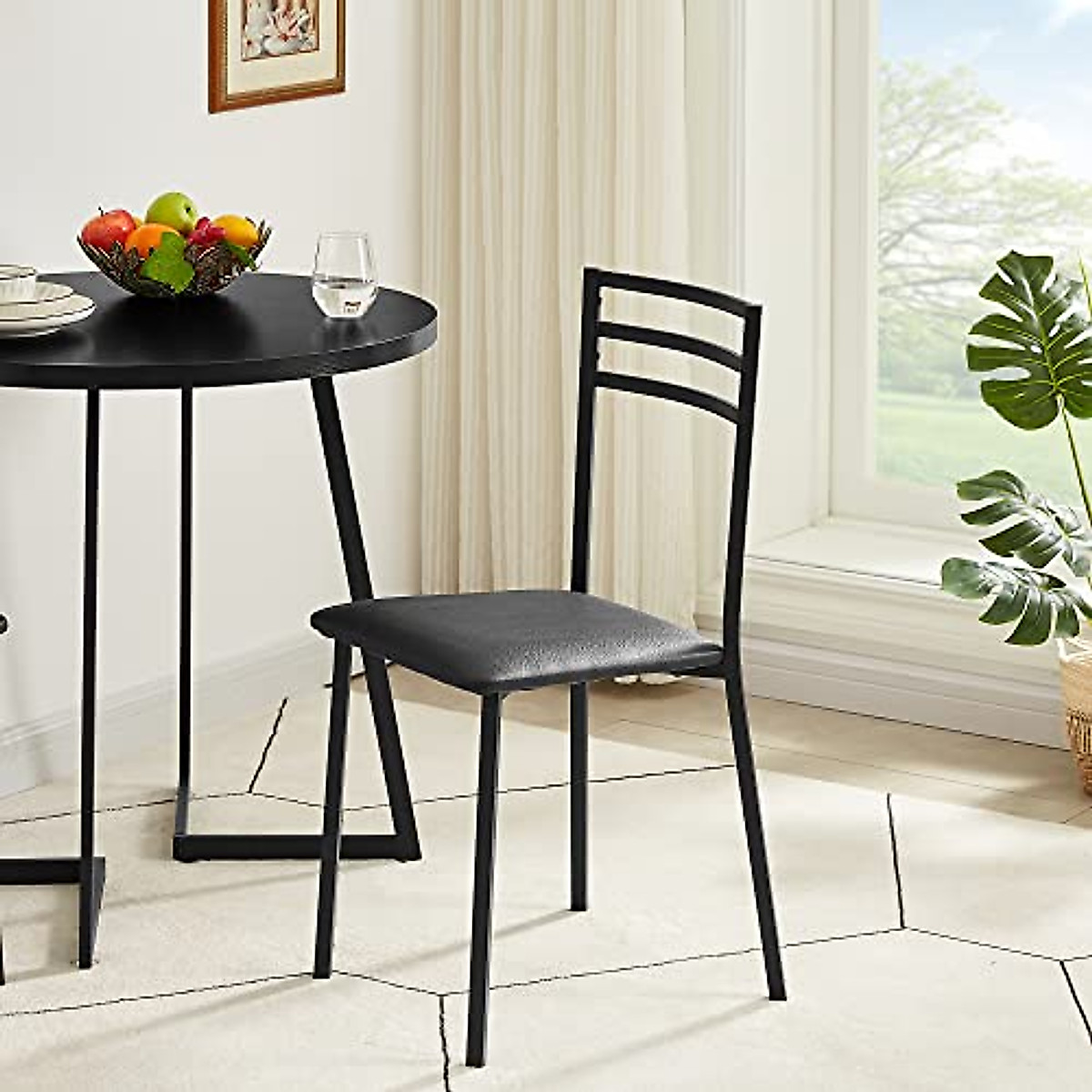 VECELO Metal Dining Chair Set of 2, Modern Armless with Cushioned Seat for Kitchen, Living Room, Matte Black
