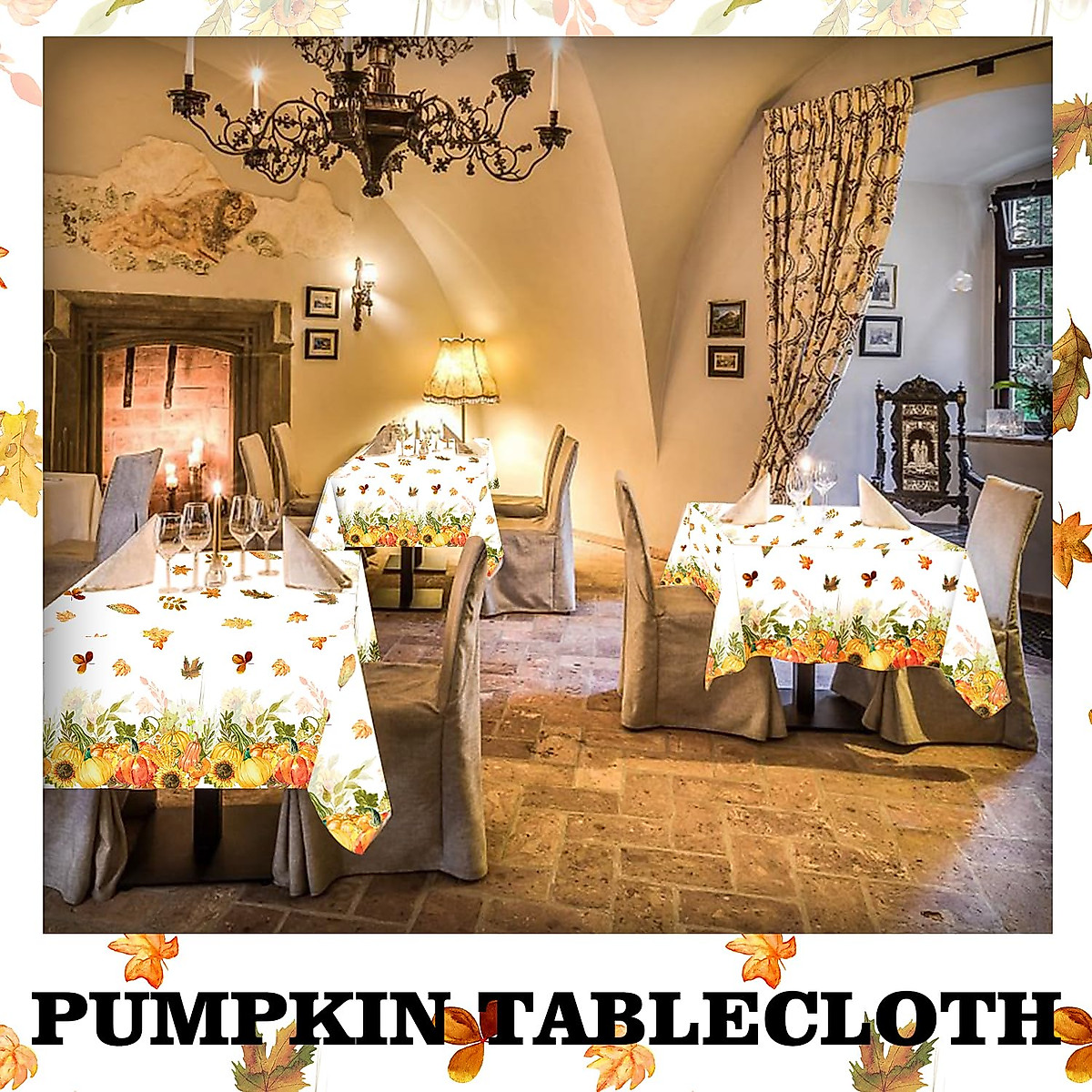 PARSUP 4PCS Thanksgiving Disposable Tablecloth Party Supplies, 108 × 54 inch, Autumn Theme Pumpkin Maple Leaves Fall Tablecloth Plastic Waterproof Tablecover Decorations