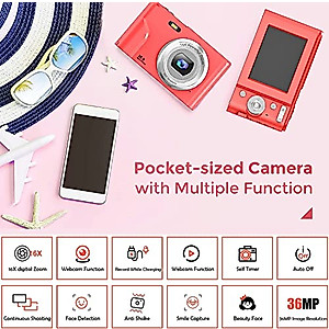 TOBERTO HD 1080P Digital Camera, 36MP 16X Digital Zoom Vlogging Mini Camera with LCD, Digital Point and Shoot Camera Video Camera, for Kids Students Beginners Beauty Face