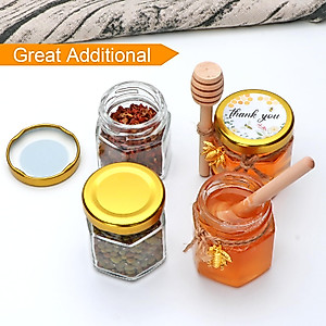 XING-RUIYANG 1.5 oz Glass Honey Jar- Small Hexagonal Honey Jars with Wooden Dipper Gold Lid Bee Charms Gold Gift Bags and Rope for Baby Shower Wedding Party Favors (50 PACK)