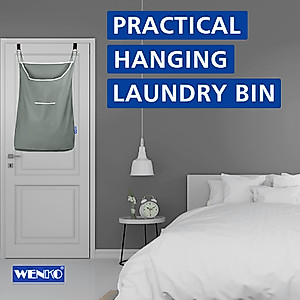 WENKO Laundry Hamper Bag Hanging, Over The Door Basket with Hooks, for Bathroom, Closet, Space Saving Storage, Wall mounted 3.94 x 20.47 x 31.89 in, Sage