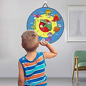 TOMYOU 26" Dart Board for Kids with 16 Sticky Balls, Double Sided Dinosaur Dart Board, Indoor Outdoor Party Games Toys, Birthday Toys Gift for Age 5 6 7 8 9 10 11 12 Year Old Boys Girls