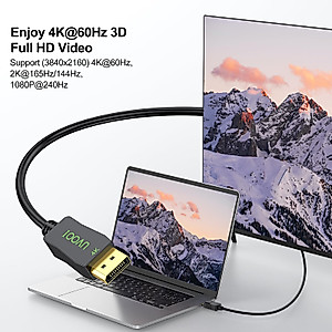 UVOOI DisplayPort Cable 25 feet 4K, 25ft Display Port to Display Port Cable 4K@60Hz, 1080P@165Hz @144Hz (DP to DP Cable)