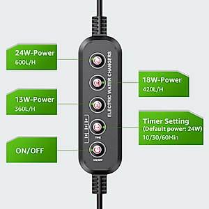 Suness Electric Aquarium Vacuum Gravel Cleaner: 24W Automatic Fish Tank Gravel Cleaner Vacuum with Strong Suction for Water Change Wash Sand Water Shower and Water Circulation, Timed Off