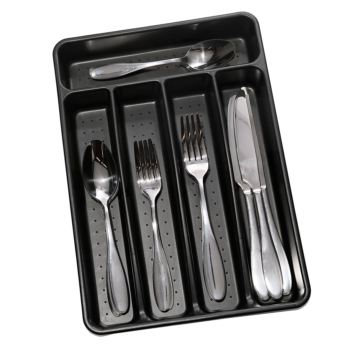 madesmart Classic Mini Silverware Tray Soft Grip, Non-Slip Kitchen Drawer, Multi-Purpose Home Organization, BPA Free, 5 Compartments, Carbon