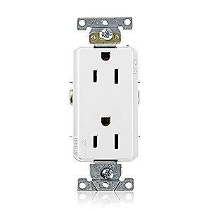 Leviton 16252-W 15 Amp, 125 Volt, Decora Plus Duplex Receptacle, Straight Blade, Commercial Grade, Self Grounding, White
