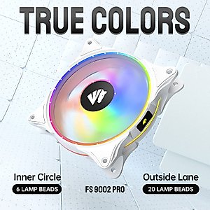 AsiaHorse FS-9002 Pro 120mm RGB Case Fan, 26 LED ARGB and Double LED Lingting Loops, 800-1800rpm Pwm Case Fan with 5V PWM Motherboard Sync/Analog Controller 5 Pack, White