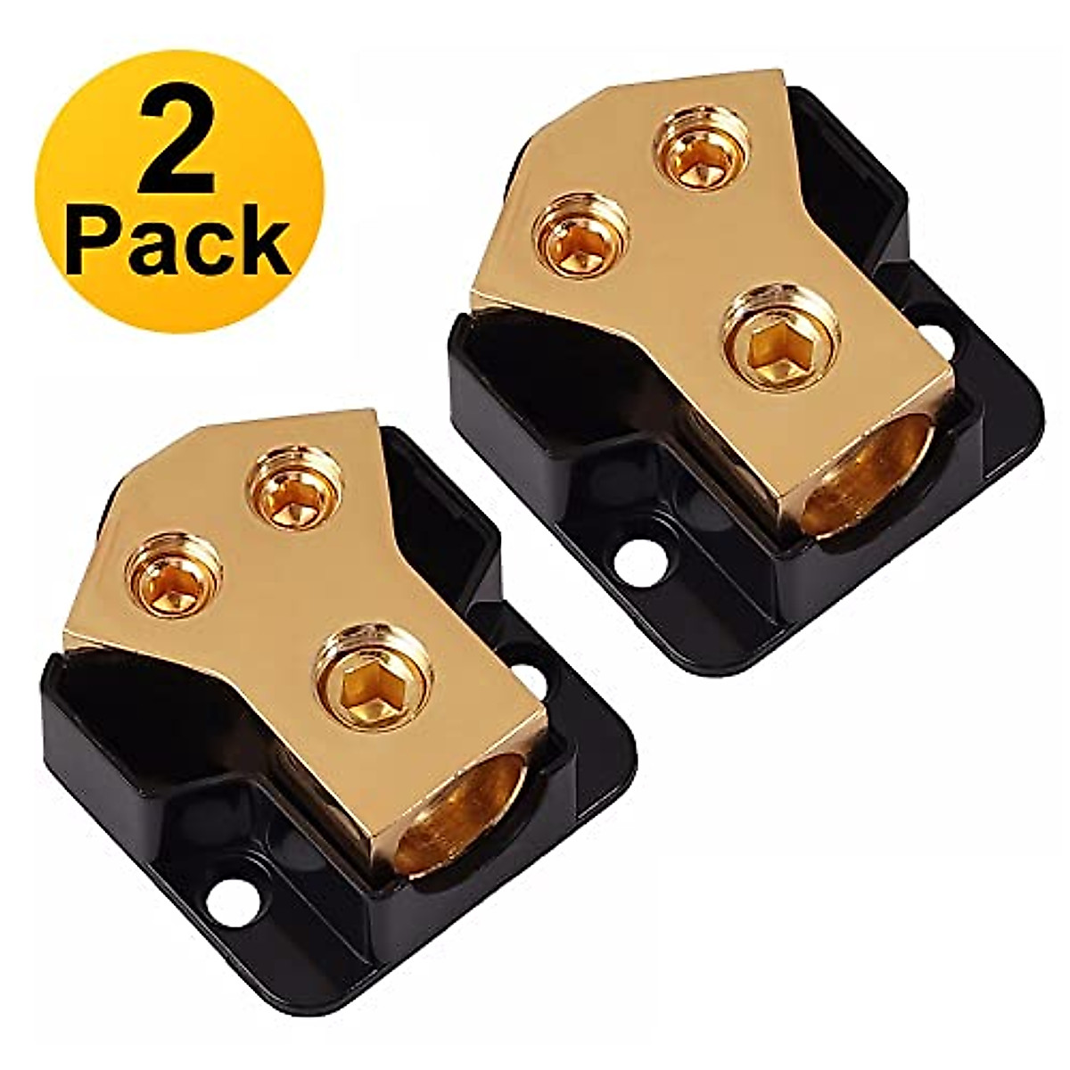 VonSom 2 Way Power Distribution Block, 1x 0/2/4 AWG Gauge in / 2X 4/8/10 Gauge Out Amp Power Distribution Ground Distributor Connecting Block for Car Amplifier Audio Splitter 2 Pack