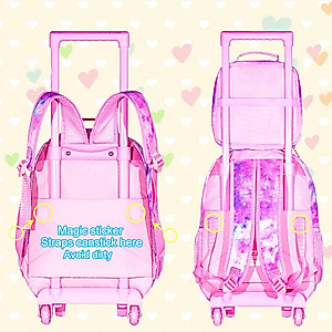 gxtvo Rolling Backpack for Girls, Roller Wheels Kids Bookbag - Wheeled Suitcase Elementary Sequin School Bag - 3PCS Mermaid