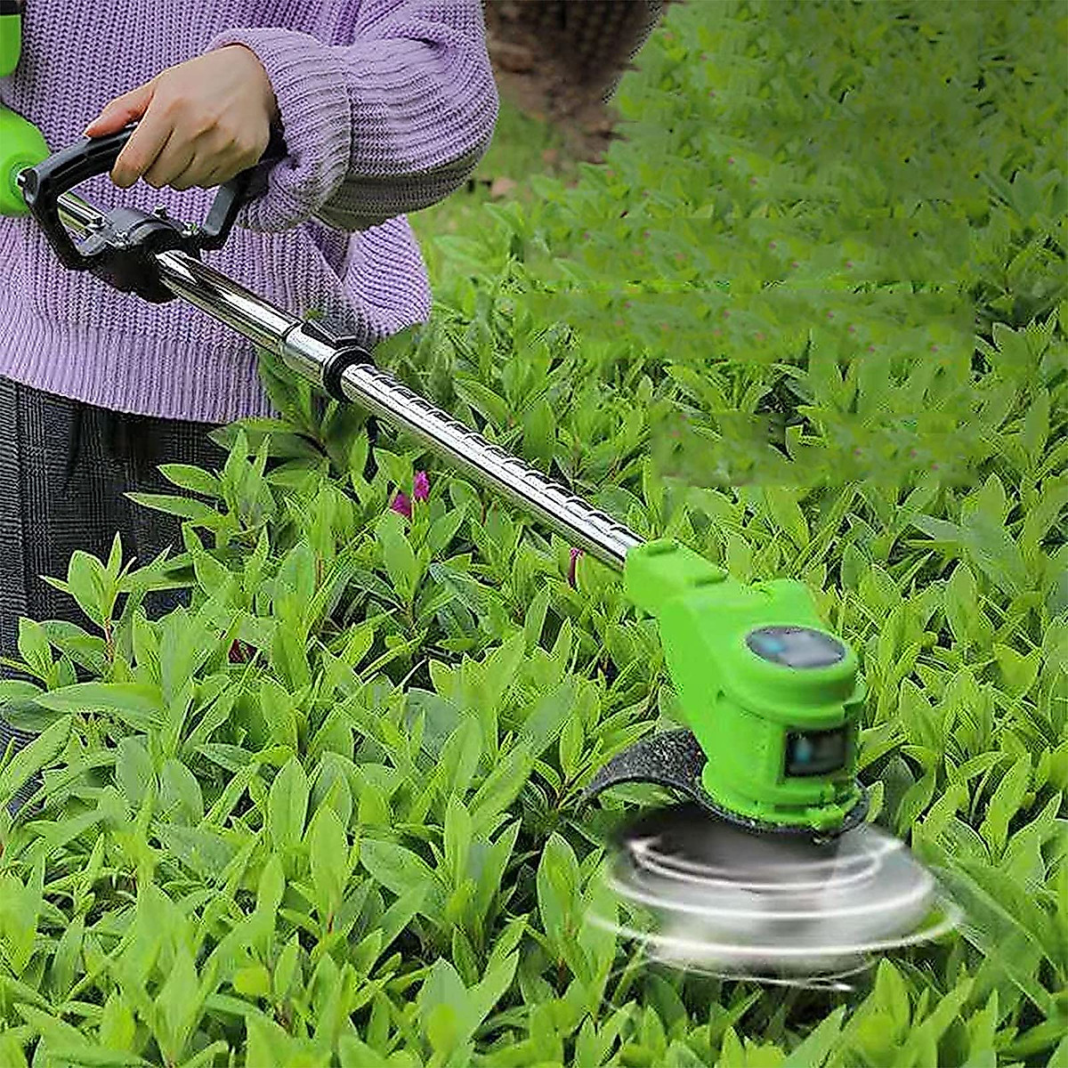 HLCUI Grass Trimmer Cordless Electric String Trimmer Edger Lawn Mower Grass Brush Cutter Kit, Pruning Cutter Garden Tools with 24V Batteries & Replace Blade for Lawn Care,A,2 Batteries